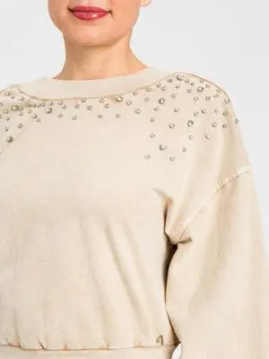 TWINSET Cropped Sweatshirt With Rhinestones