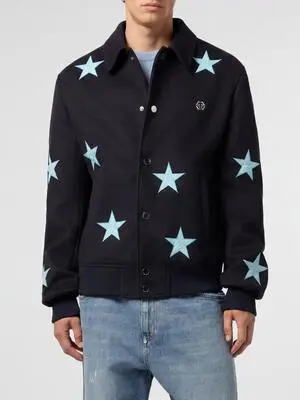 Philipp Plein Animalier And Star Print Wool Bomber Jacket - Blue