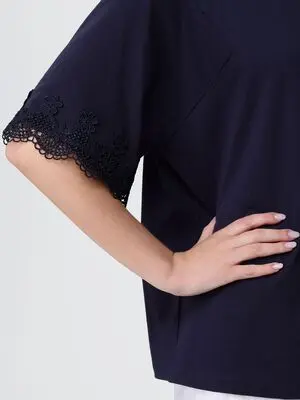 TWINSET Cotton T-shirt With Lace Inserts - Blue