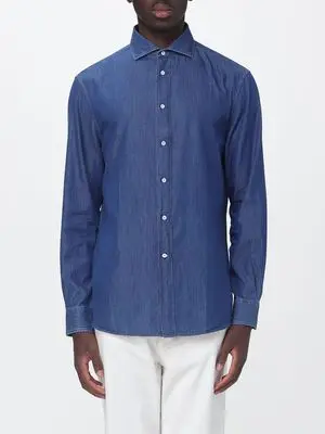 Brunello Cucinelli Slim Fit Cotton Shirt With French Collar - Denim