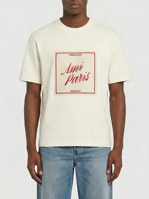 AMI Paris Cotton T-shirt With Logo - Beige