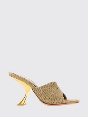 Amina Muaddi Taylor Raffia Mule Sandals With Sculptural High Heel - Beige