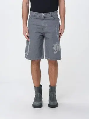 Gcds Cotton Denim Bermuda Shorts With Logo Print - Grey