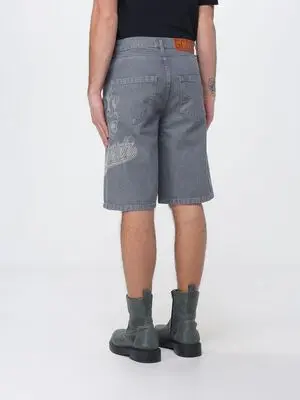 Gcds Cotton Denim Bermuda Shorts With Logo Print