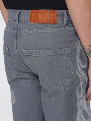 Gcds Cotton Denim Bermuda Shorts With Logo Print