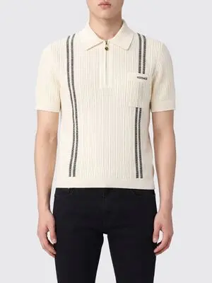 Versace Cotton Knit Polo With Greca Pattern And Zip Closure