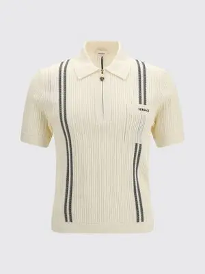 Versace Cotton Knit Polo With Greca Pattern And Zip Closure