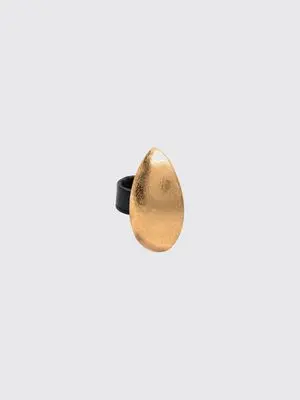 MONIES Moro Gold Chromed Wood And Leather Ring - Multicolor