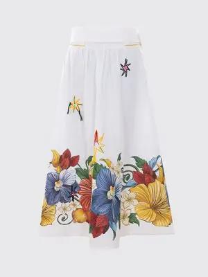 Farm Rio Printed Linen And Cotton Belted Midi Skirt