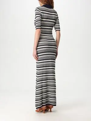 TWINSET Striped Knit Maxi Dress With Mandarin Collar