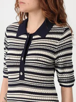TWINSET Striped Knit Maxi Dress With Mandarin Collar