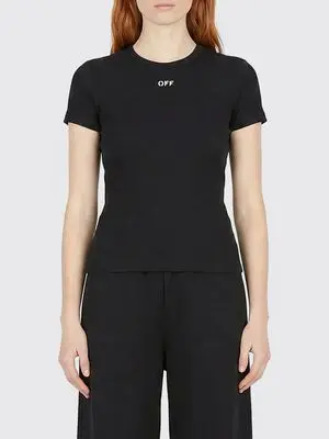 Off-White Cotton T-shirts With Logo - Black