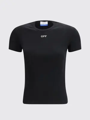 Off-White Cotton T-shirts With Logo - Black