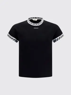 Versace Cotton T-shirt With Logo And Contrast Trims - Black