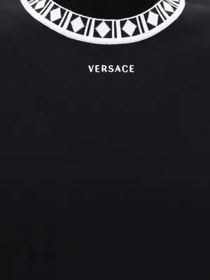 Versace Cotton T-shirt With Logo And Contrast Trims - Black