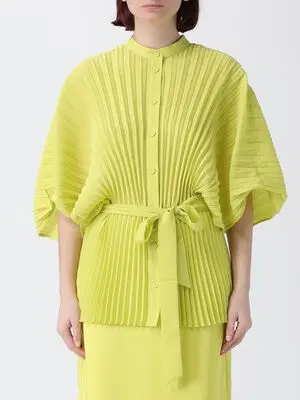 TWINSET Twinset Pleated Crêpe Shirt With Mandarin Collar And Belted Waist Lime