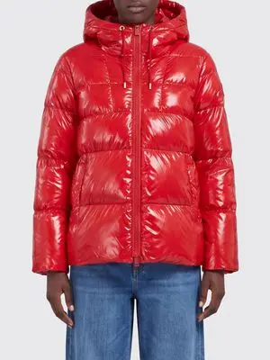 Pinko Quilted Waterproof Nylon Short Puffer Jacket With Hood And Elasticated Cuffs - Red