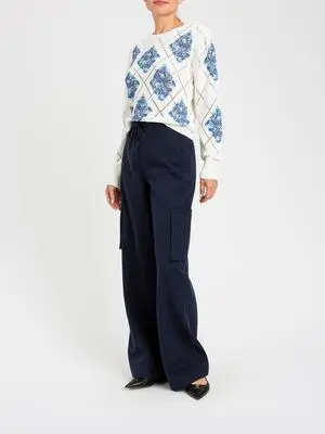 TWINSET Cotton Crewneck Pullover With Diamond Pattern