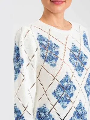 TWINSET Cotton Crewneck Pullover With Diamond Pattern