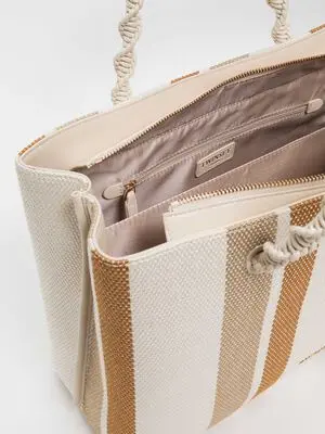 TWINSET Striped Canvas Bag - Pearl