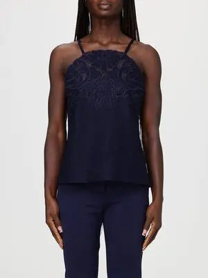 TWINSET Embroidered Linen And Viscose Top - Blue
