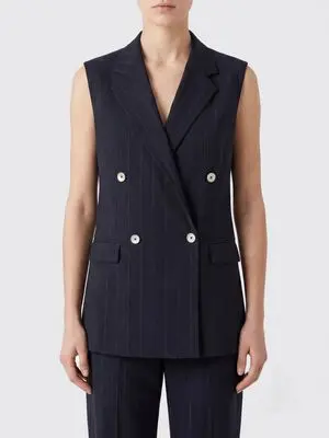 Tagliatore Bernice Pinstriped Double-breasted Linen-blend Waistcoat - Blue