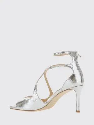 JIMMY CHOO Azia Laminated Leather Sandals - Silver
