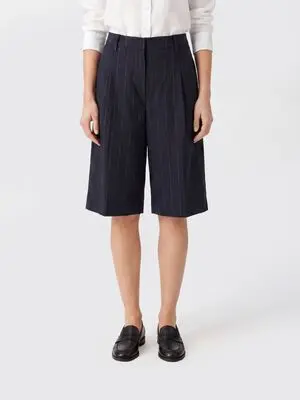 Tagliatore High-waisted Pinstriped Knee-length Tailored Shorts - Blue