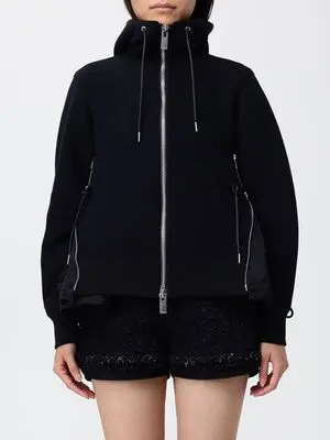 Sacai Zip-up Hoodie With Contrasting Panels - Black