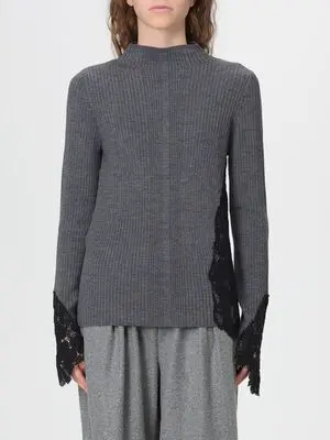 Pinko Lace-trimmed Ribbed Knit Jumper - Grey