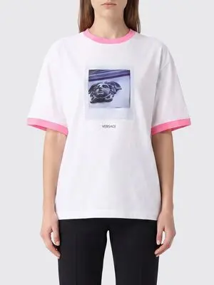 Versace Medusa Graphic Print Cotton T-shirt With Contrast Profiles - White