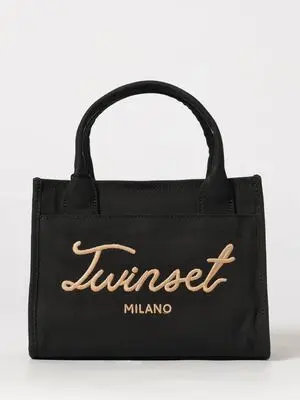 TWINSET Cow Print Cotton Canvas Bag - Black