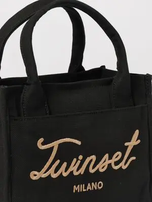 TWINSET Cow Print Cotton Canvas Bag - Black
