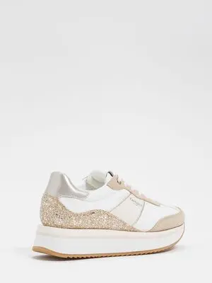 TWINSET Suede And Nylon Glitter Sneakers - Platinum