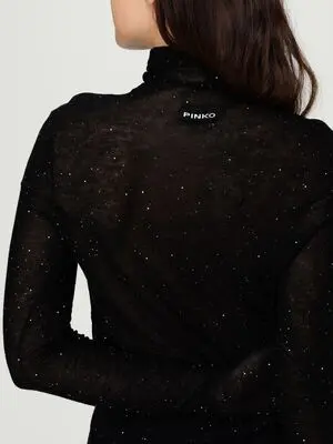 Pinko Turtleneck Sparkle Long Sleeve Top - Black
