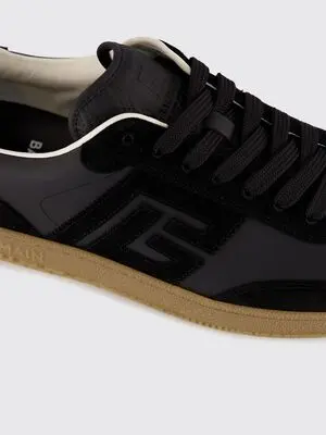 Balmain Swan Low-top Suede And Leather Sneakers With Pb Monogram - Black