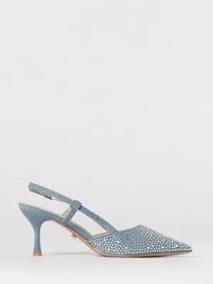 TWENTY FOURHAITCH San Francisco Satin Slingbacks With Rhinestones - Blue