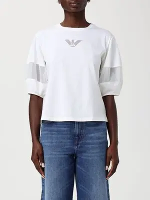 Emporio Armani Cotton T-shirt With Puff Sleeves - White