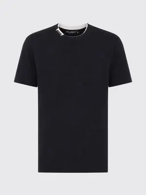 Dolce & Gabbana Contrast Logo And Trim Cotton T-shirt - Blue