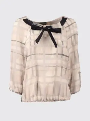 Emporio Armani Embroidered Check Cotton And Silk Blend Blouse