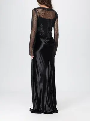 Alberta Ferretti Embellished Mesh And Velvet Maxi Dress
