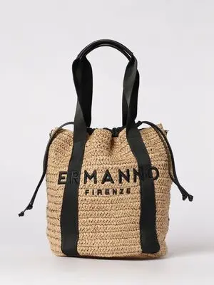ERMANNO FIRENZE Ashley Raffia Bucket Bag With Embroidered Logo