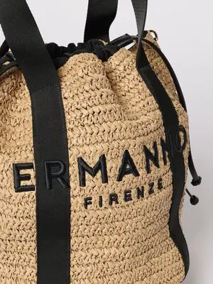 ERMANNO FIRENZE Ashley Raffia Bucket Bag With Embroidered Logo