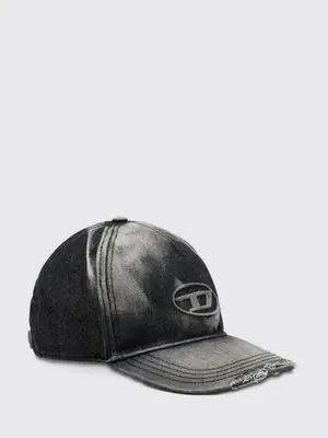 DIESEL® Distressed Denim Baseball Cap With Oval D Logo - Black