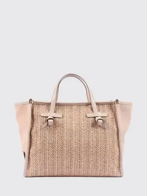 GIANNI CHIARINI Miss Marcella Chevron Raffia And Suede Bag - Beige