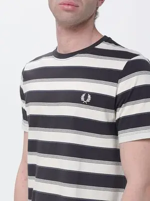 Fred Perry Striped Cotton T-shirt With Logo - Grey