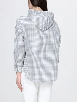 DUNST Checked Cotton Hooded Shirt - Blue