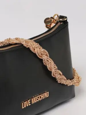 Moschino Faux Leather Shoulder Bag With Metallic Mesh Handle - Black