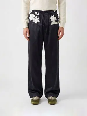 Dries Van Noten Floral Cotton Blend Palazzo Trousers - Black