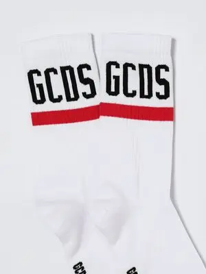 Gcds Stretch Cotton Socks With Jacquard Logo - Black